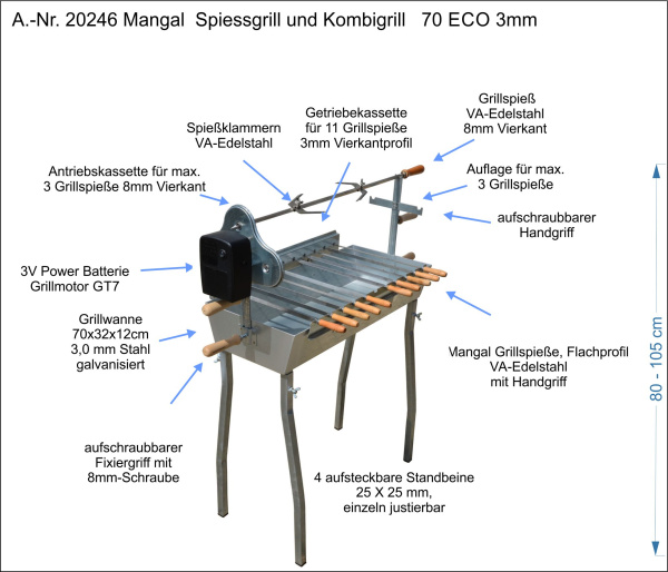 Mangal Holzkohlegrill Spiessgrill 70 eco 3mm | Spiess-grill.de